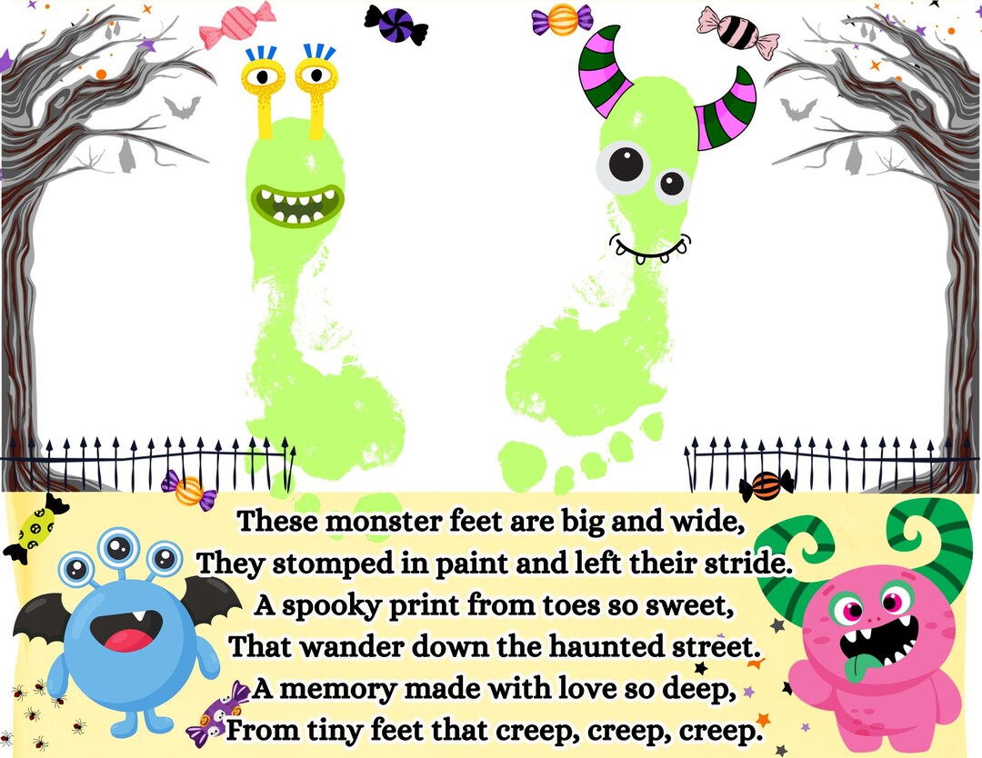 Monster Footprint Halloween Craft, Poem Keepsake (printable PDF) - Etsy