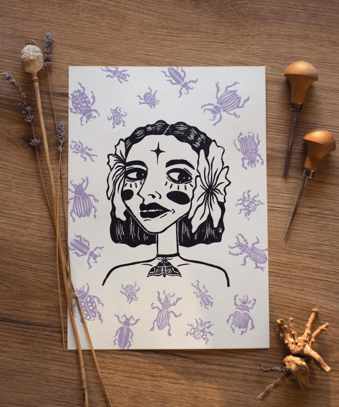 Moth Princess Linocut Print: Dark Gothic Wall Art, A4 - Etsy