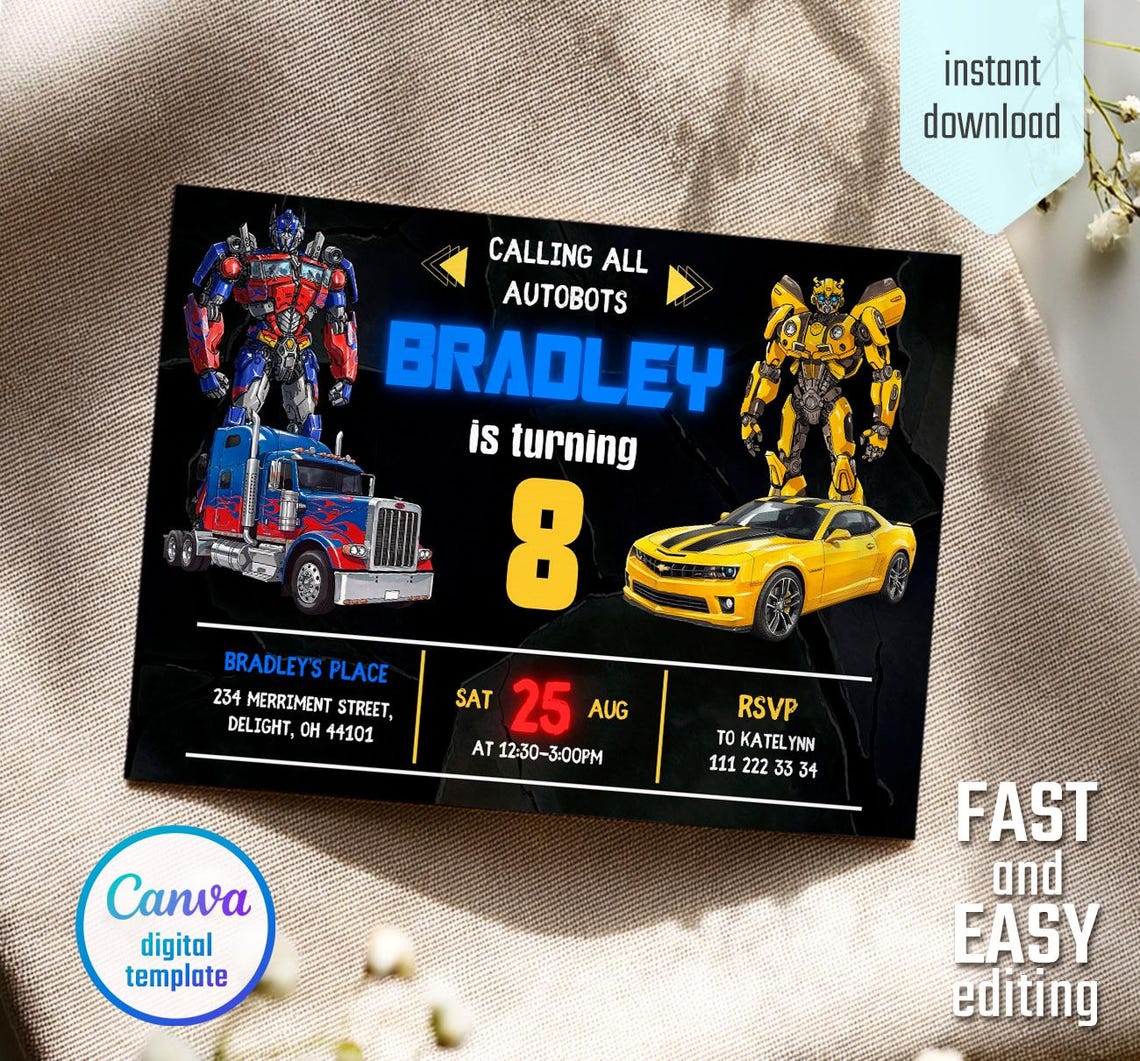 Printable Rescue Bots Birthday Invitation, Optimus Prime Invite ...