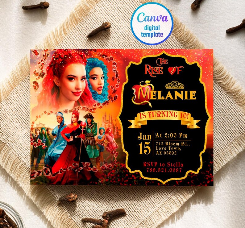 Descendants Rise of Red Invitation, Printable Editable Birthday Invite ...