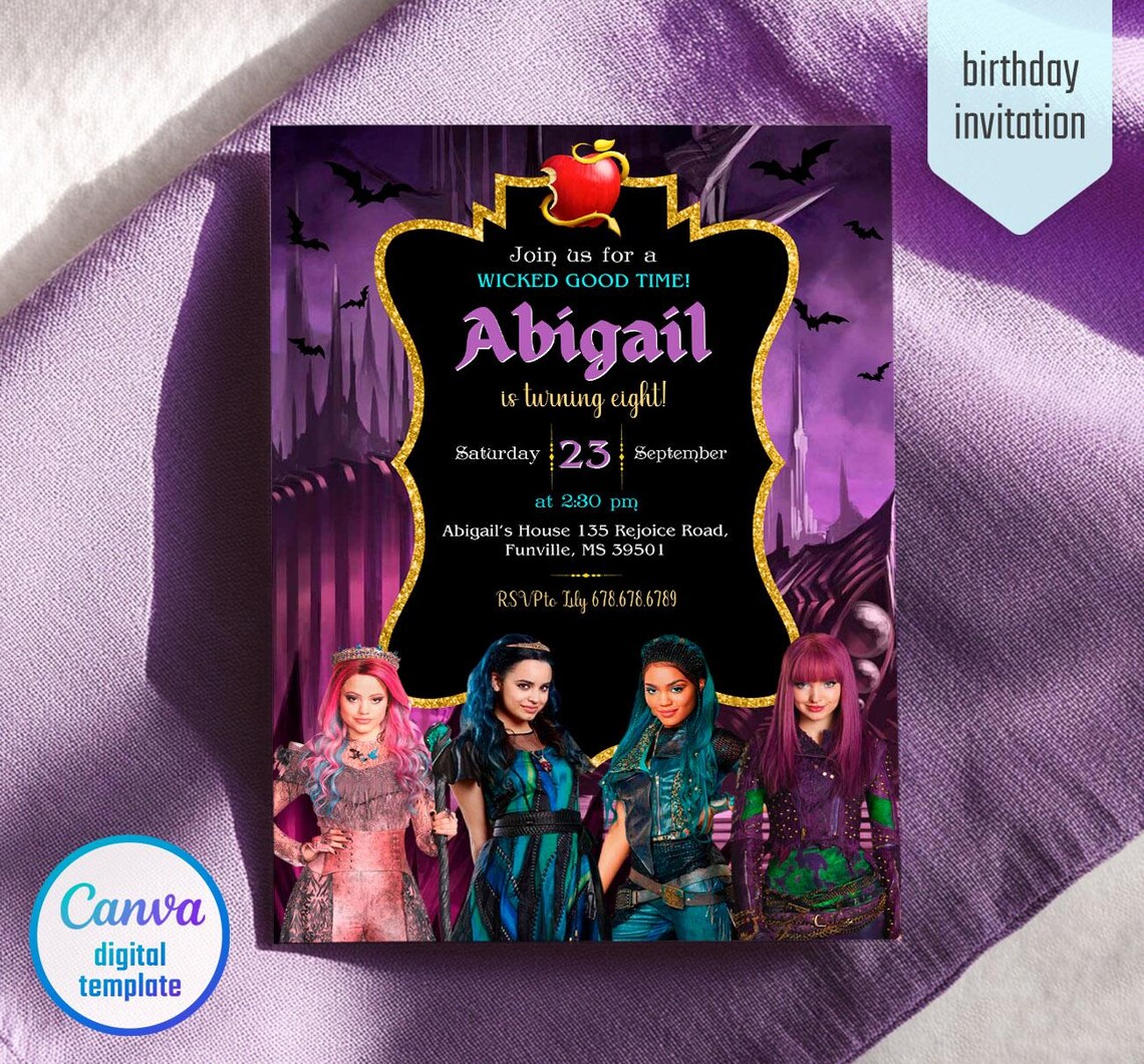 Descendants Invitation, Printable Editable Descendants Birthday Invite ...