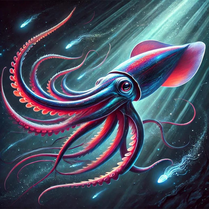 Digital Painting of a Squid | Vibrant Deep Sea Art | Dynamic Ocean ...