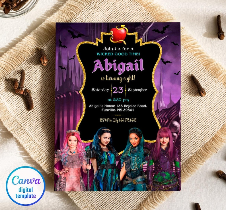 Descendants Invitation, Printable Editable Descendants Birthday Invite ...