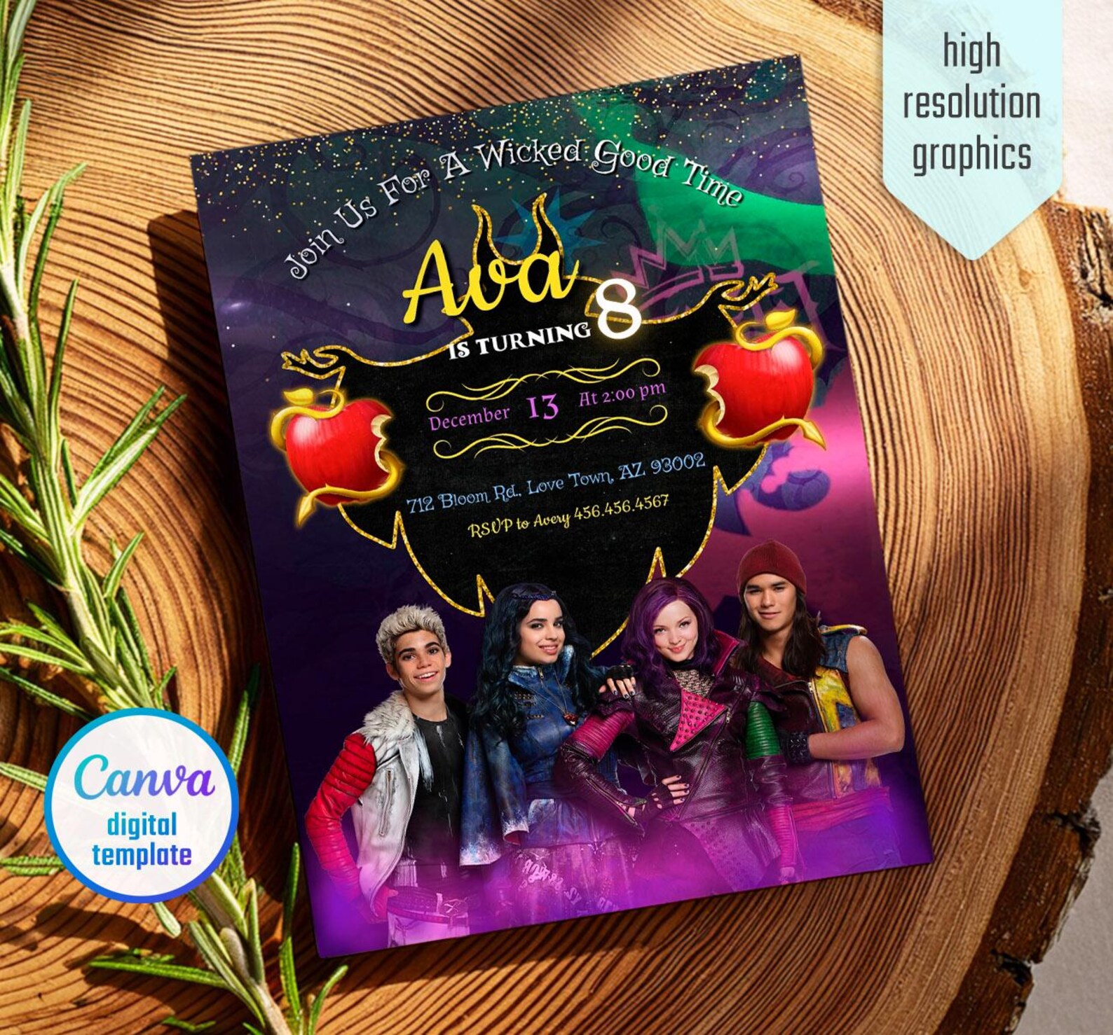 Descendants Invitation, Printable Editable Descendants Birthday Invite ...