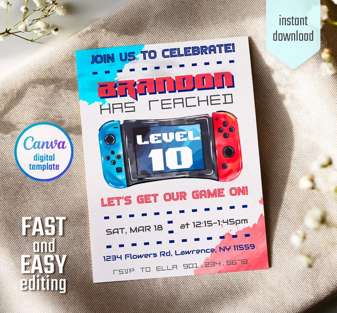 Editable Switch Invite, Printable Gamer Birthday Invitation, Video Game ...