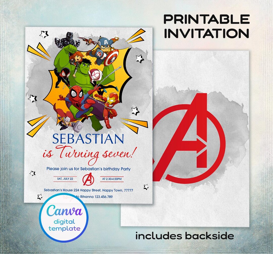 Printable Boy Birthday Invite, Super Hero Editable Party Invitation ...