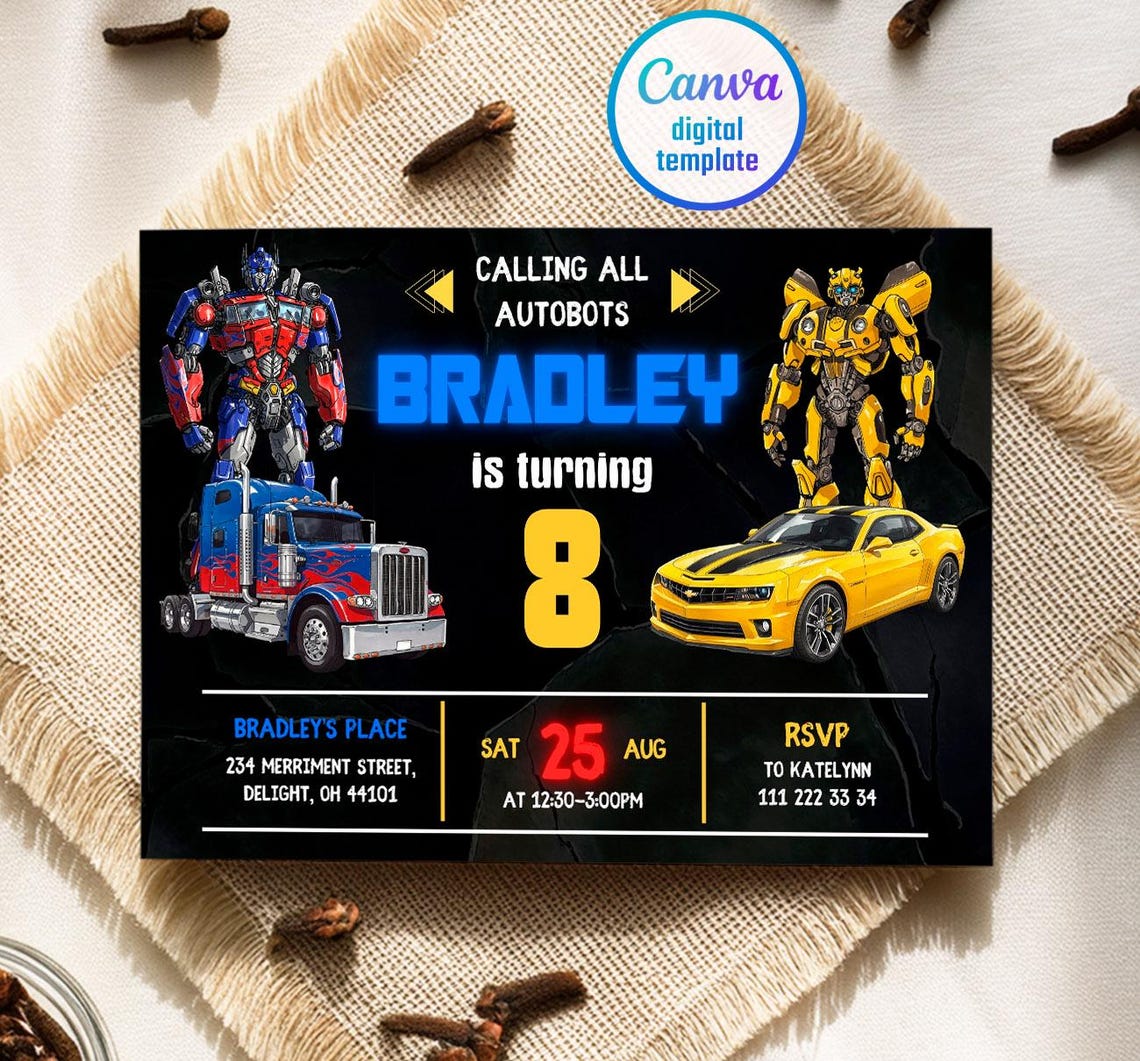 Printable Rescue Bots Birthday Invitation, Optimus Prime Invite ...