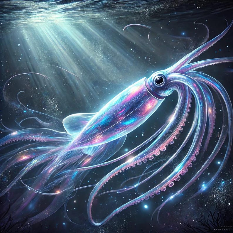 Digital Painting of a Squid | Vibrant Deep Sea Art | Dynamic Ocean ...