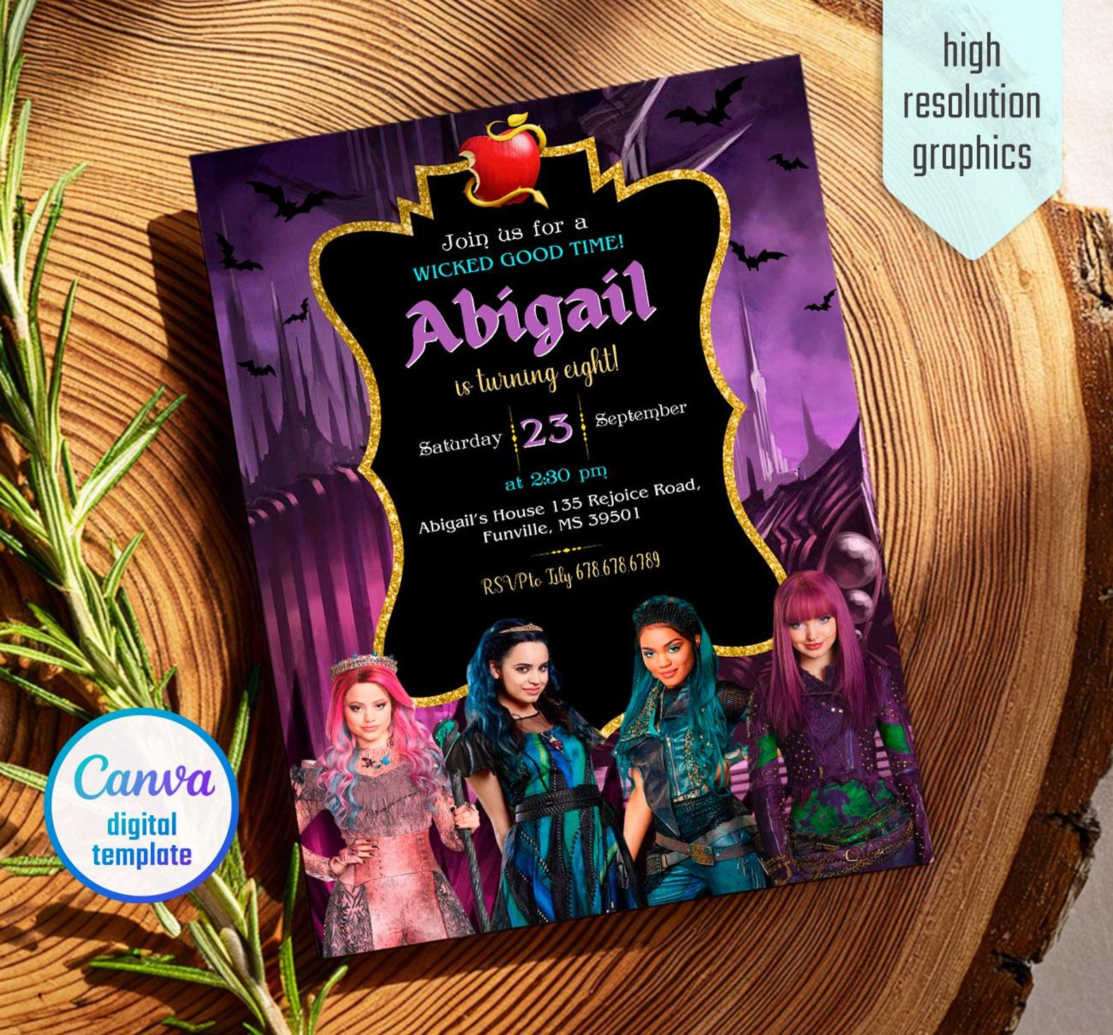 Descendants Invitation, Printable Editable Descendants Birthday Invite ...