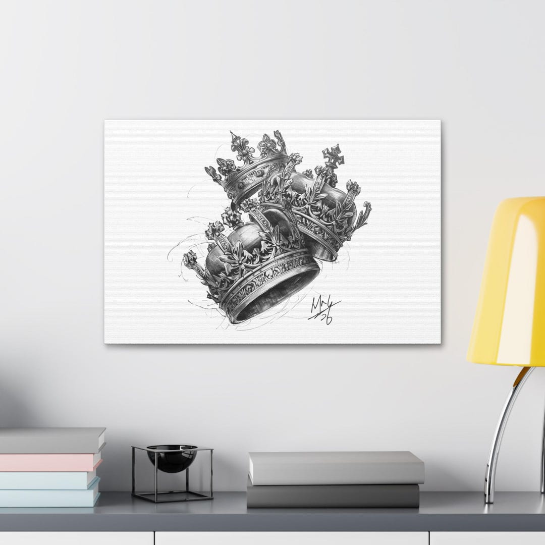 Gothic Royal Crown Pencil Sketch Canvas Print - Black and White Regal ...