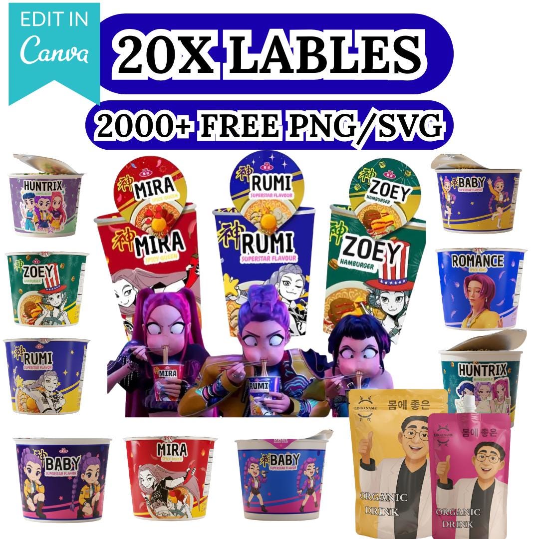 Kpop Demon Hunters Cup Noodle Labels, Editable Huntrix Ramen Wraps ...