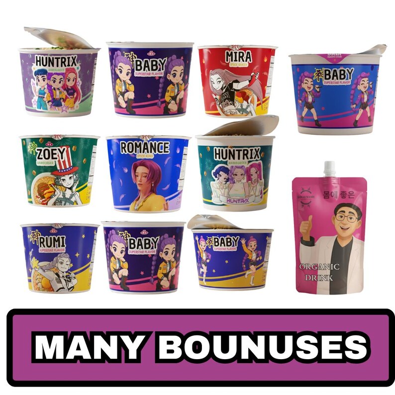 Kpop Demon Hunters Cup Noodle Labels Editable Huntrix Ramen Party Favor ...