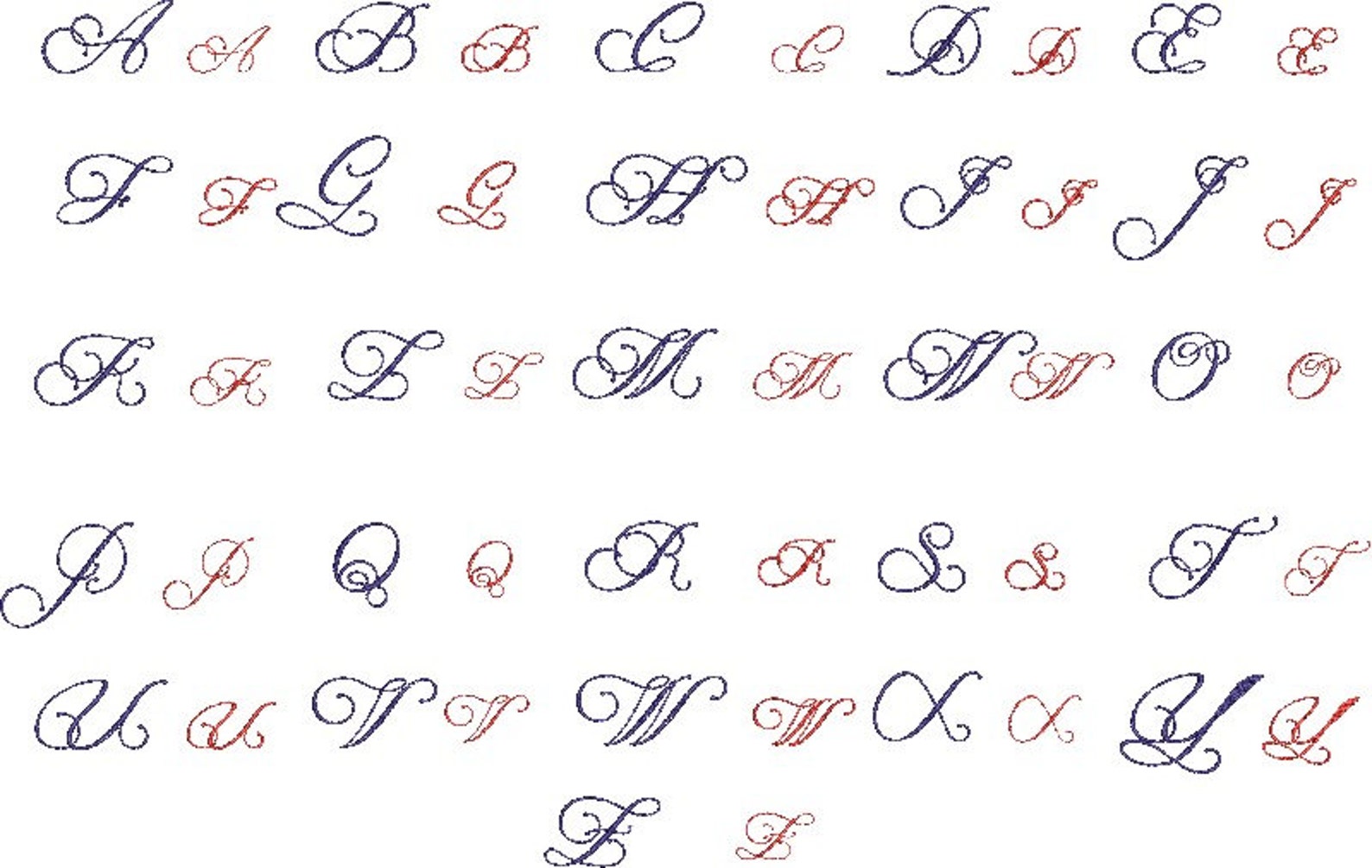 Embroidery Monogram Script Machine Embroidery Font Sizes | Etsy