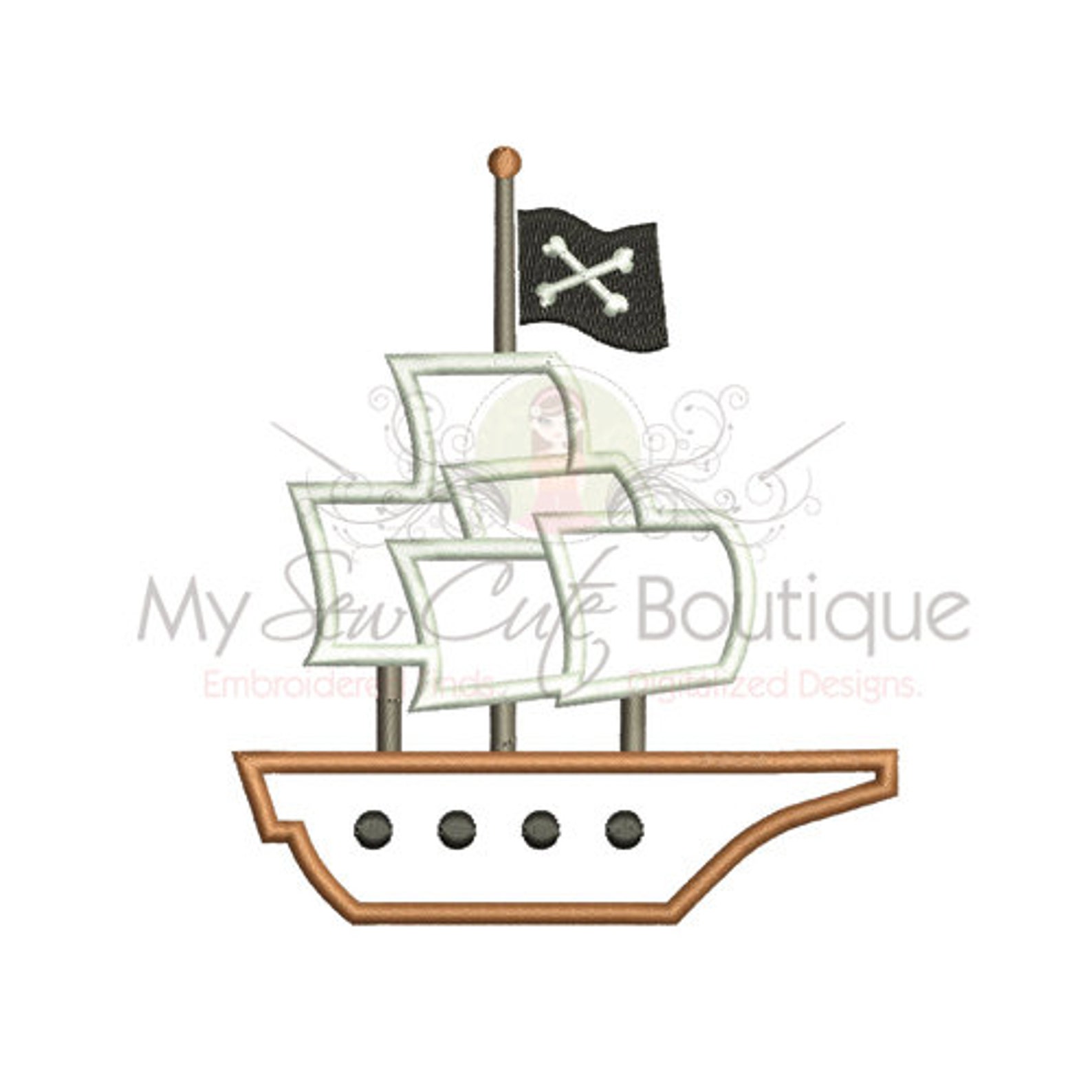 Pirate Ship Applique Machine Embroidery Design Pirate Ship - Etsy