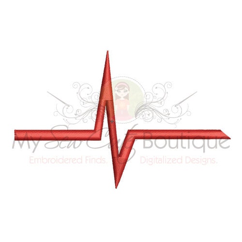 Heartbeat Line Machine Embroidery Design - 3 Sizes - Instant Download ...