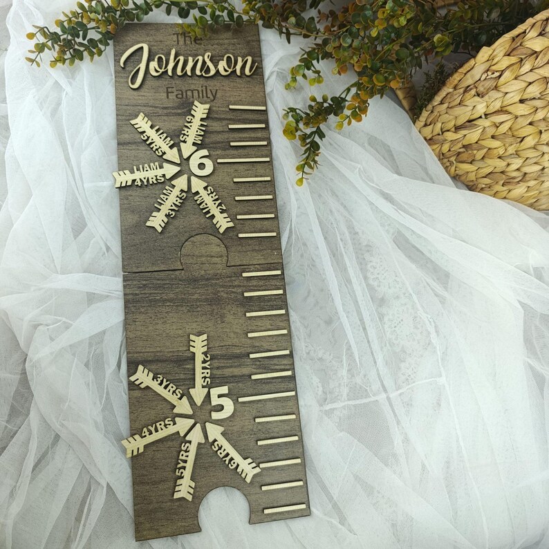 Personalised Wooden Height Chart | Custom Engraved Family Name & Age ...