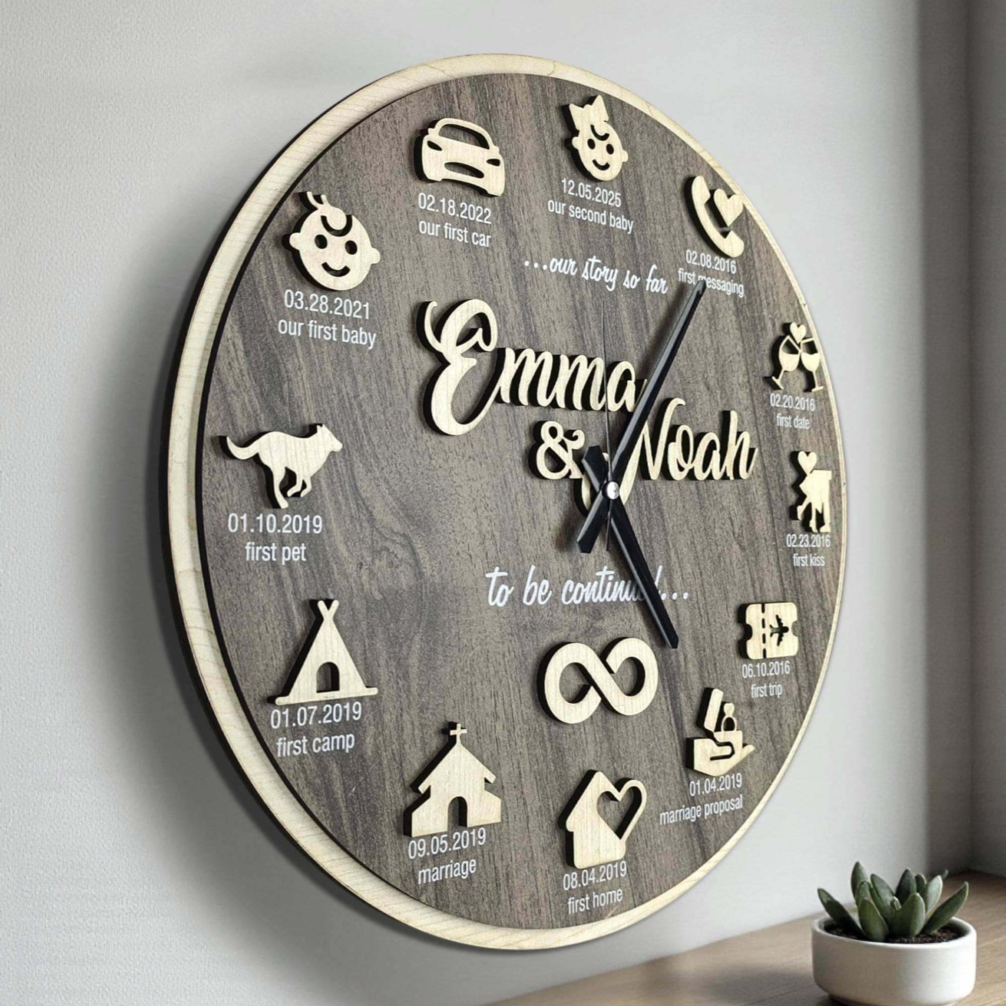 Handcrafted Wooden Memory Clock, Relationship Milestone, Gift for ...