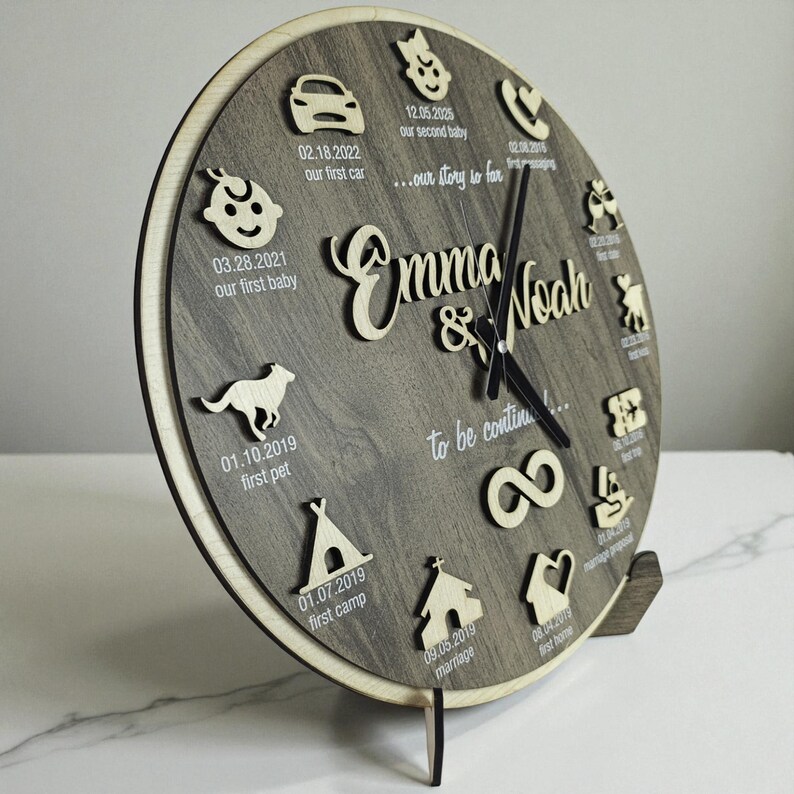 Handcrafted Wooden Memory Clock, Relationship Milestone, Gift for ...