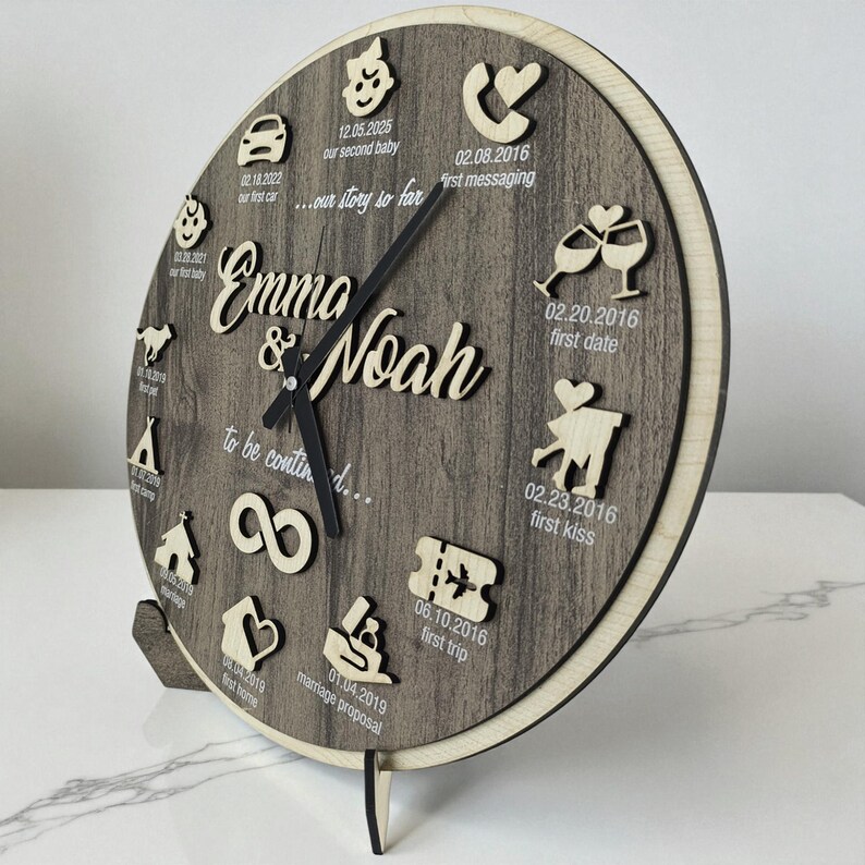 Handcrafted Wooden Memory Clock, Relationship Milestone, Gift for ...