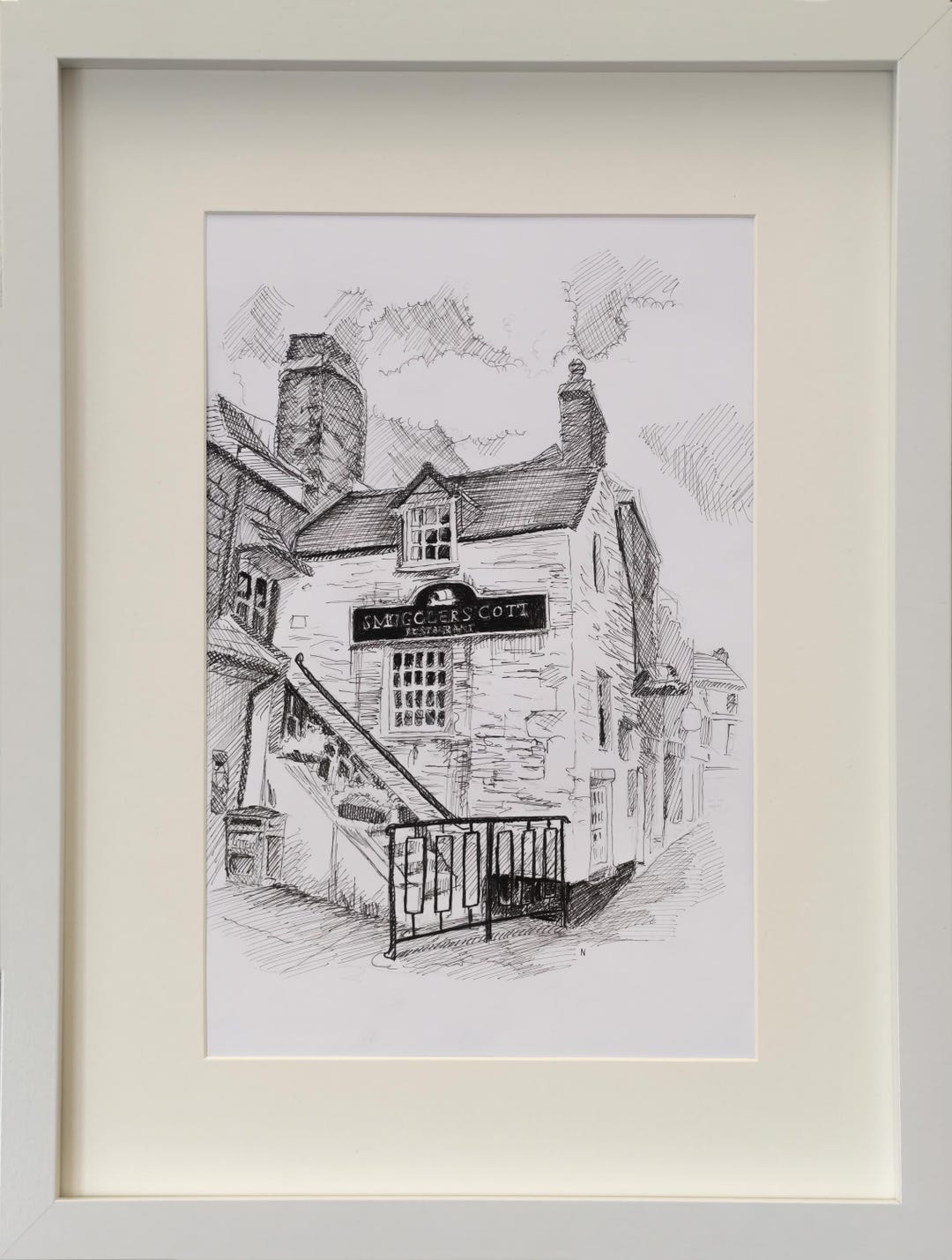 Original Pen Drawing Cornish Pub Looe, Cornwall Coastal Art, Framed ...