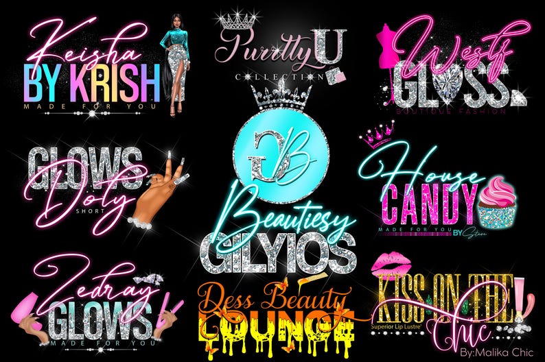 Custom Glitter Logo Design: Beauty, Hair, Nails, MUA - Etsy