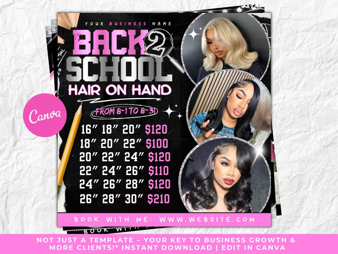 Editable Back to School Hair on Hand Flyer, Wigs Flyer Hair Bundles ...