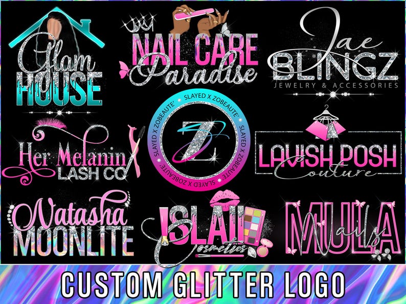 Custom Glitter Logo Design: Beauty, Hair, Nails, MUA - Etsy