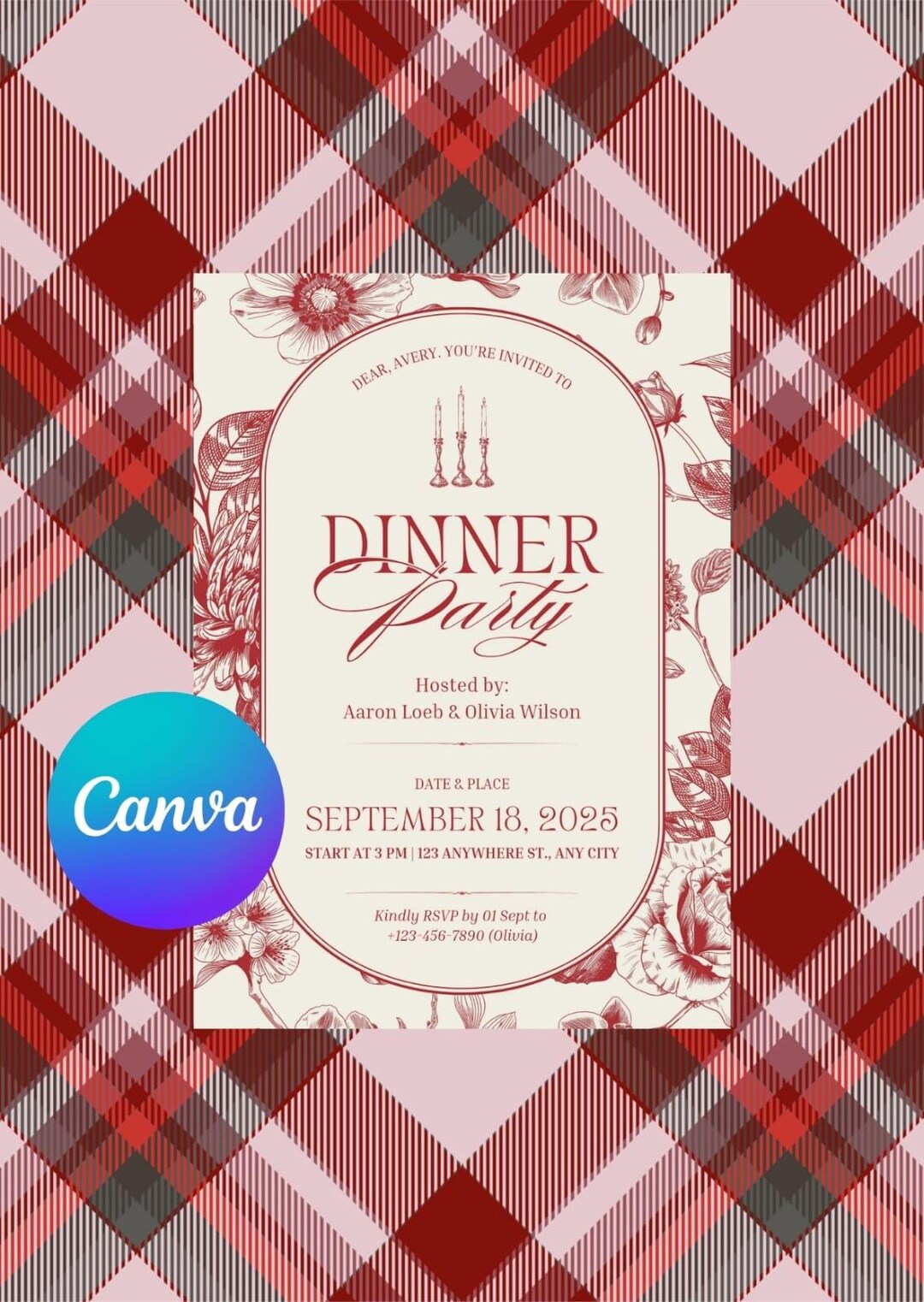 Vintage Dinner Party Invitation Template - Editable Canva Design - Etsy