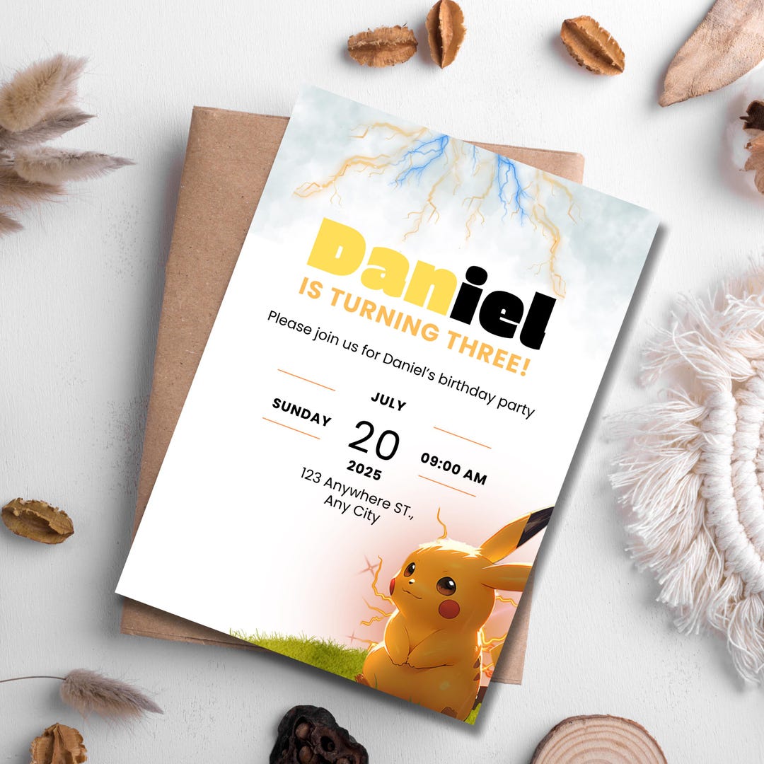 Pikachu Birthday Invite – Pokémon Party Canva Template – Editable ...
