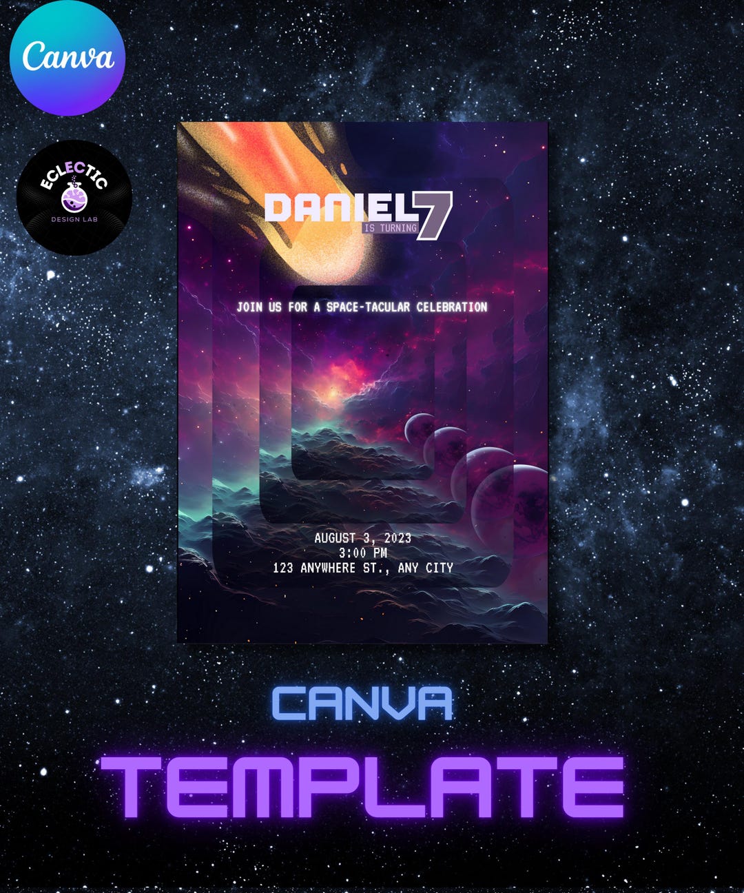 Editable Galactic Space Birthday Invitation, Astronaut Party Template ...