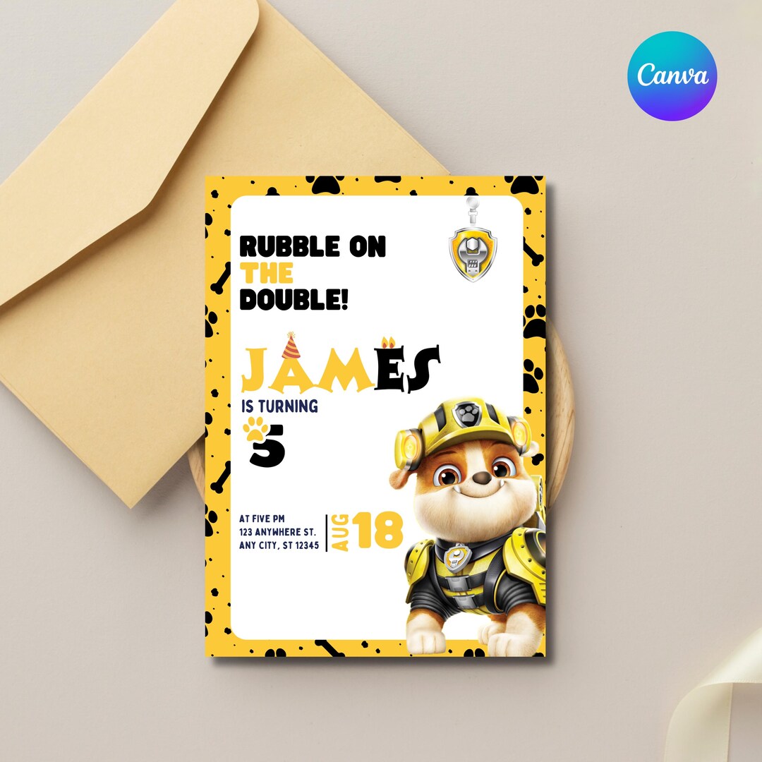 Rubble Birthday Invitation | Paw Patrol Party | Editable Template ...