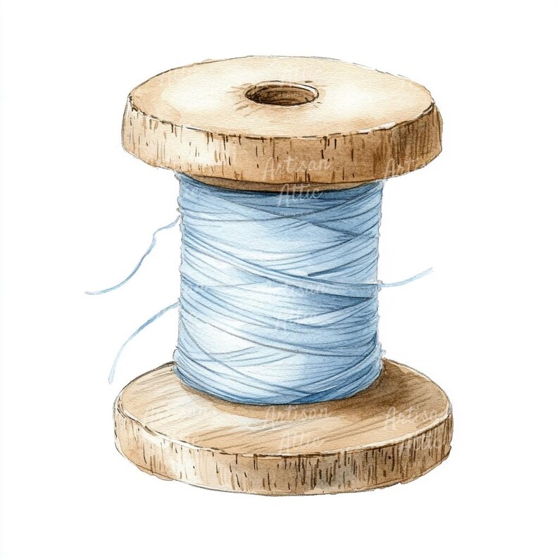 11 Vintage Wooden Spool With Light Blue Thread, Sewing Thread Spool ...