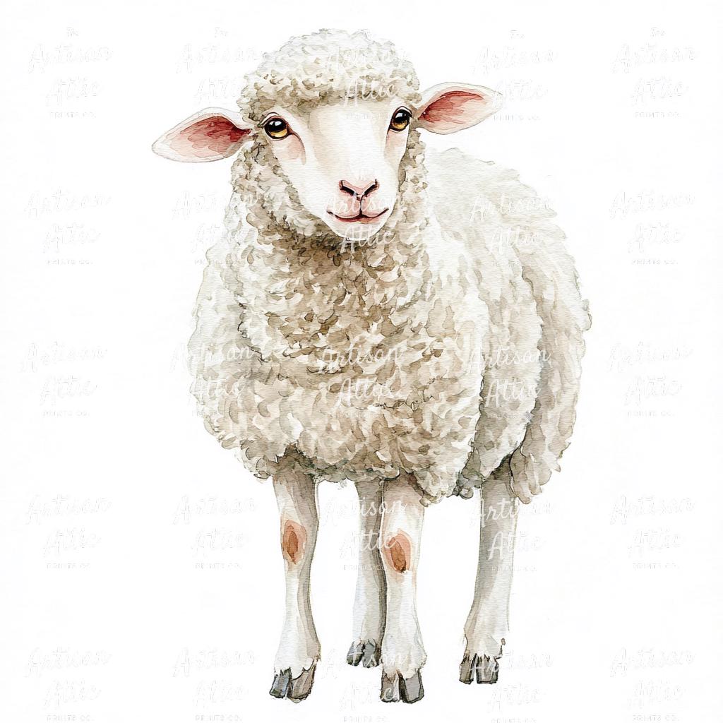 12 Adorable Watercolor Sheep Clip Art for Digital Crafting, Scrapbook ...