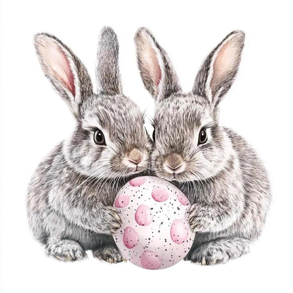 12 Cute Bunnies Holding Easter Egg – Spring Easter Art With Two ...