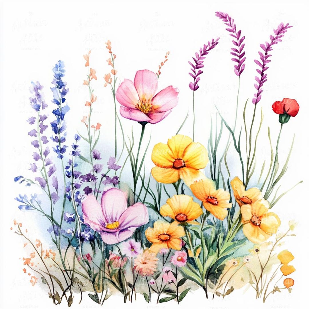 12 Watercolor Wildflower Clip Art PNG, Digital Crafting Floral ...