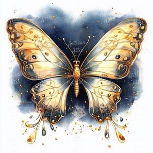 12 Elegant Gold Butterfly Watercolor Clip Art Digital Download ...