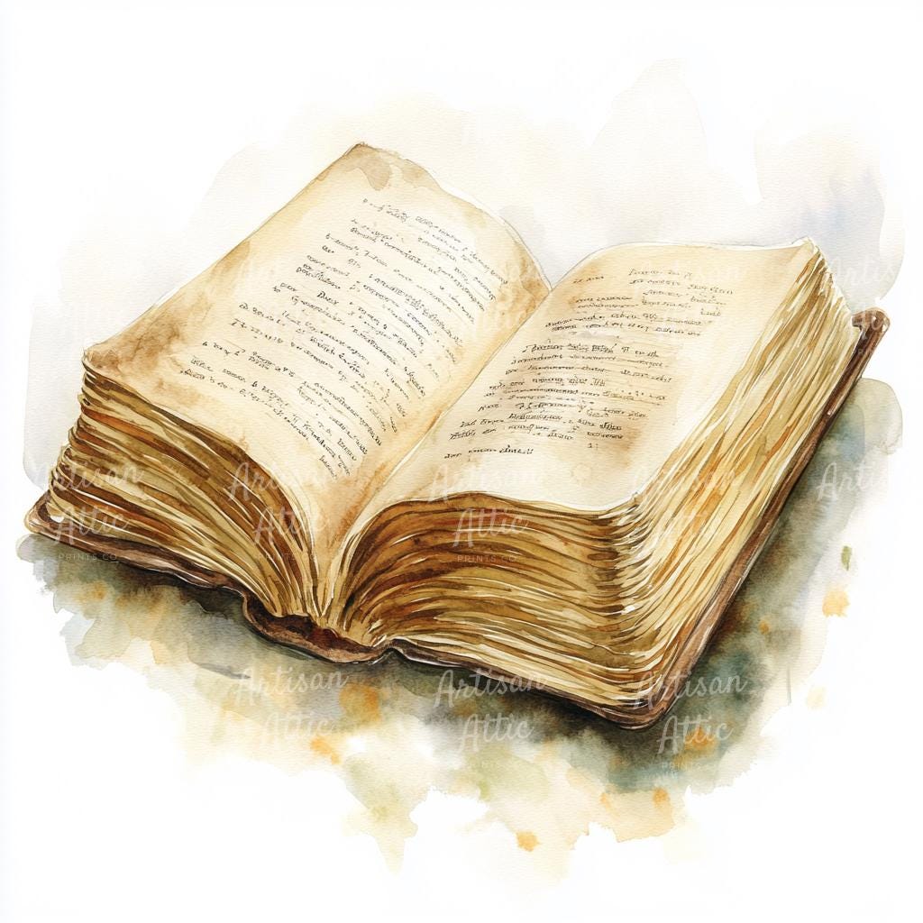 Watercolor Open Book Clipart, Vintage Book Illustration (digital ...