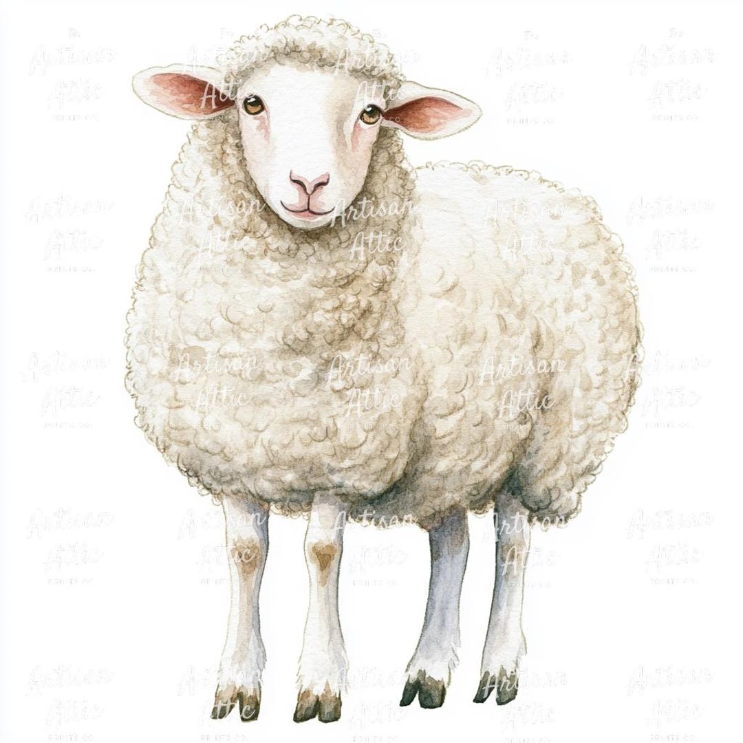 12 Adorable Watercolor Sheep Clip Art for Digital Crafting, Scrapbook ...