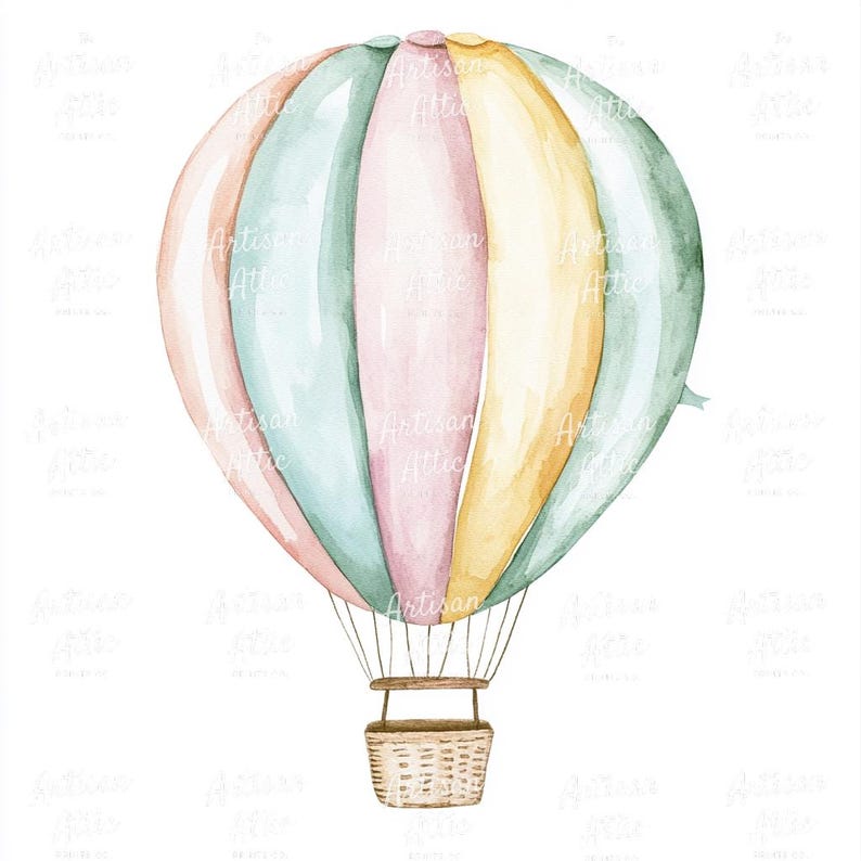 Pastel Rainbow Hot Air Balloon Watercolor Clipart (JPG, 15 Images) - Etsy