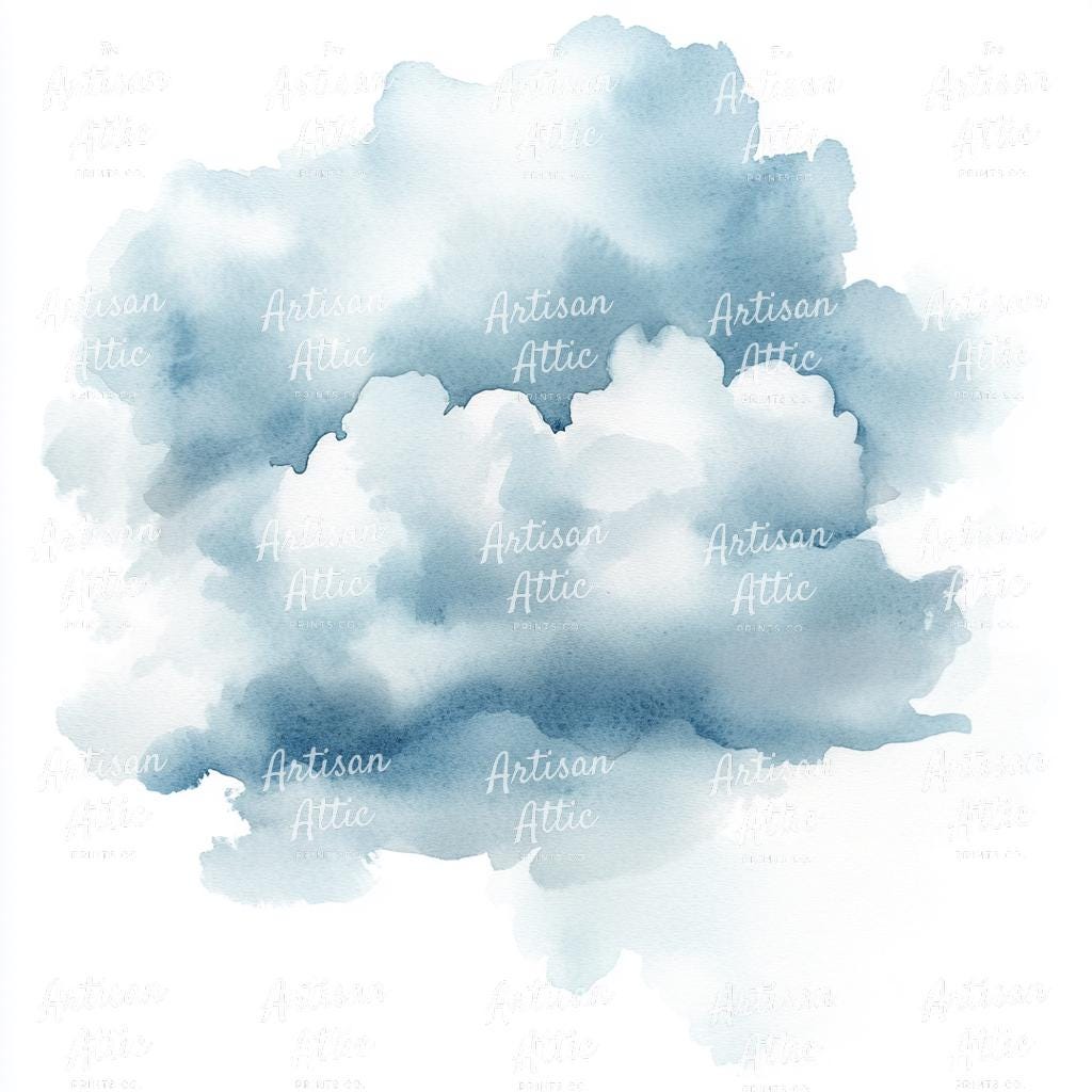 15 Calm Blue Watercolor Clouds Clip Art for Digital Download – Perfect ...