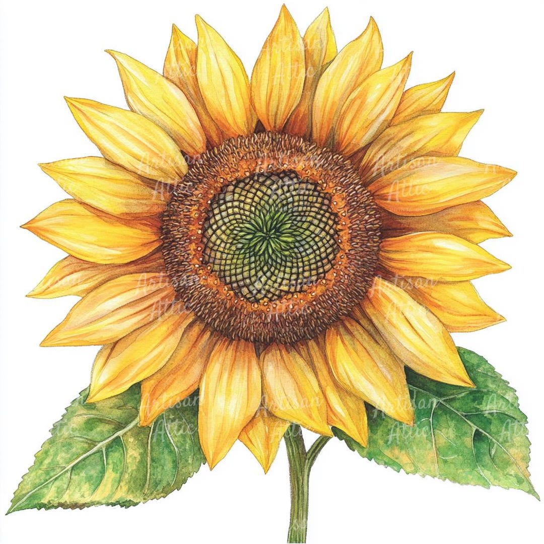 12 Watercolor Sunflower Clipart, Botanical Sunflower Digital Art ...