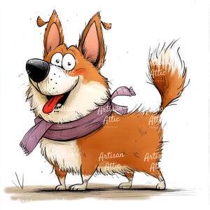 17 Fluffy Corgi Clipart, Cute Dog Illustration With Scarf, Playful ...