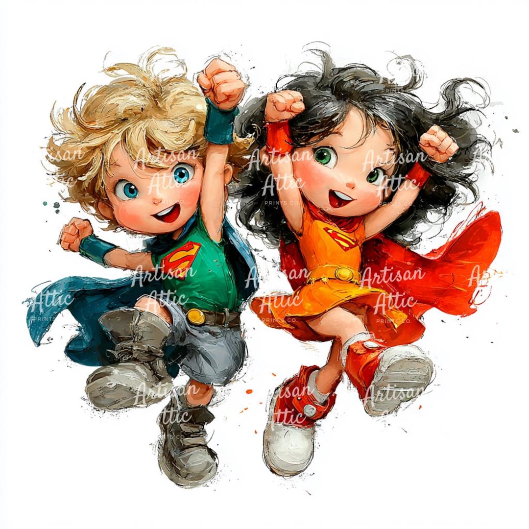 9 Superhero Kids Clipart, Quirky Cartoon Characters, Cosplay Art ...