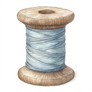 11 Vintage Wooden Spool With Light Blue Thread, Sewing Thread Spool ...