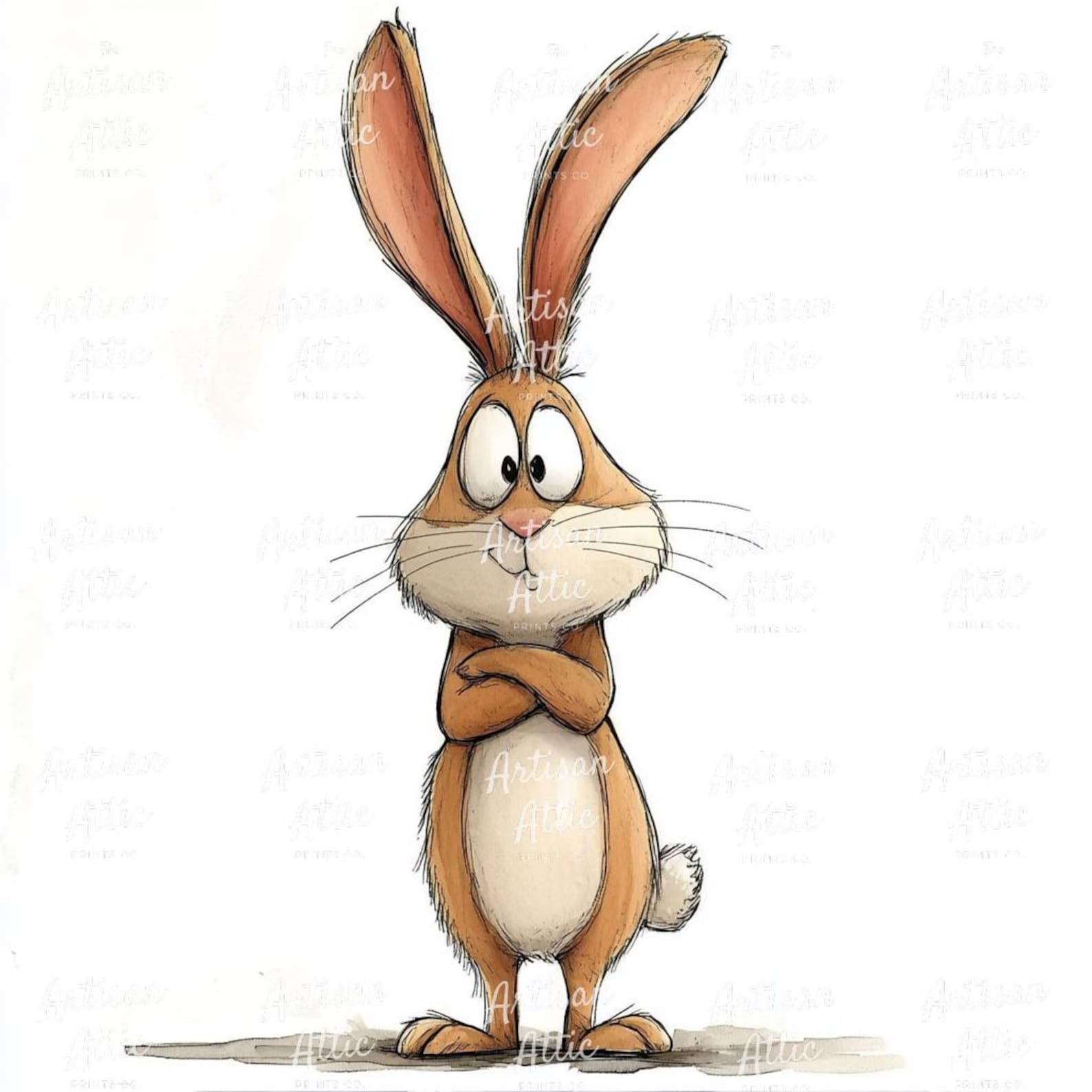 Watercolor Rabbit Clipart: Upright Ears, Crossed Arms (JPG Download ...