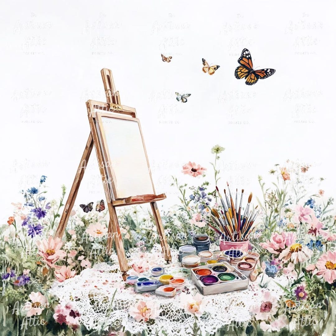 14 Watercolor Easel With Flowers & Butterflies for Digital Crafting ...