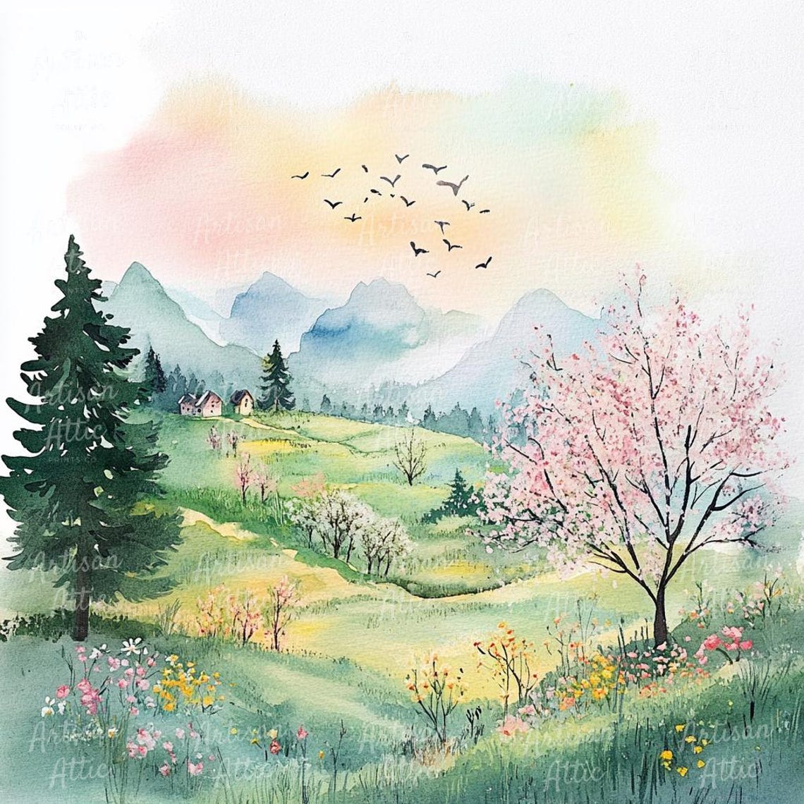 12 Spring Watercolor Landscape Clipart – Digital Crafting PNG for ...
