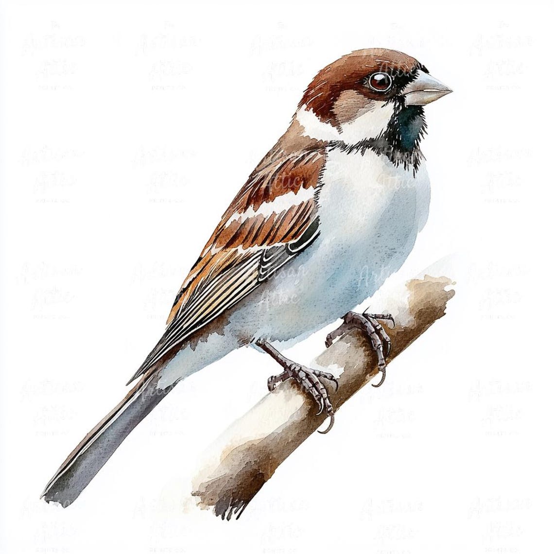 11 Sparrow Watercolor Clip Art Digital Download | Realistic Bird ...