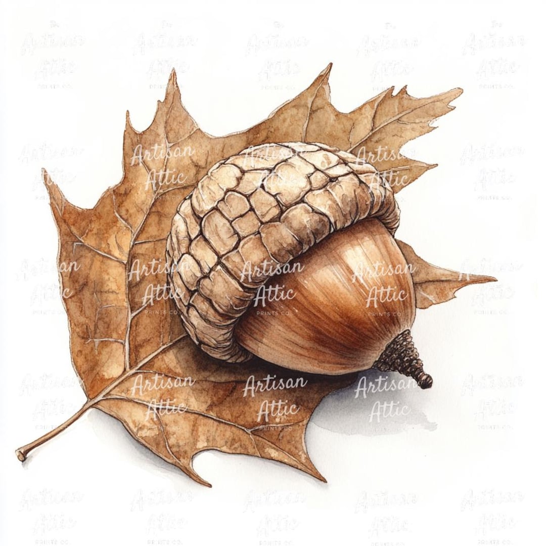 12 Autumn Acorn and Leaf Watercolor Clip Art for Digital Crafting ...