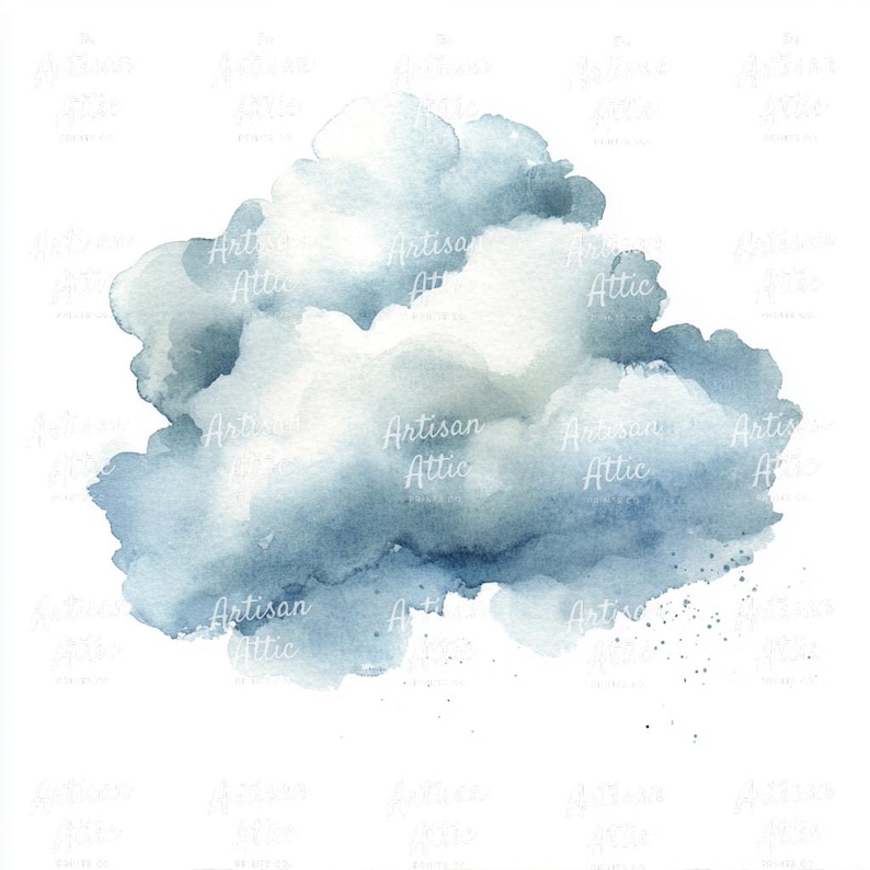 15 Calm Blue Watercolor Clouds Clip Art for Digital Download – Perfect ...